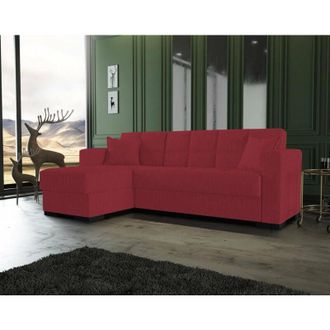 Dmora Schlafsofa Ddajca, Eckschlafsofa mit umkehrbarer Halbinsel, Aufbewahrungssofa f&uuml;r Wohnzimmer mit chaiselongue und 2 Kissen, 230x150h81 cm, Rot - Dmora