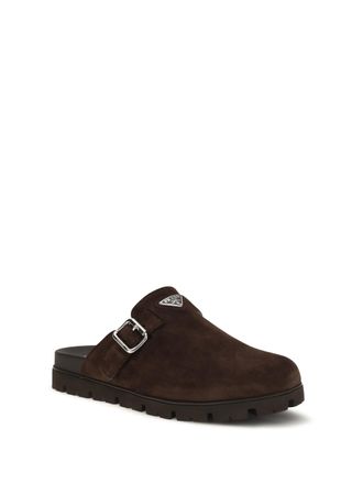 Prada Mens Suede Mules Moro Calf Leather Bos Taurus Sandal