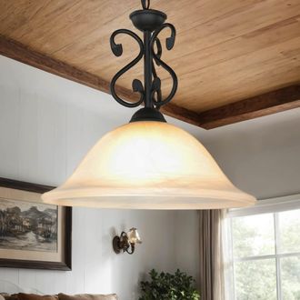 Licht-Erlebnisse H&auml;ngelampe Metall Glas Schwarz Wei&szlig; Wohnzimmer Esstisch &Oslash;40 cm E27 max. 60 W blendarm Rustikale Landhaus Pendelleuchte Innen DOROTHEA