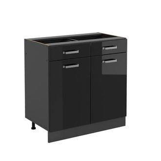 Vicco Meuble Cuisine R-Line, Noir Haute Brillance/Anthracite, 80 cm sans Plan de Travail