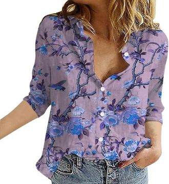 Generic Chemises surdimensionn&eacute;es en coton et lin boutonn&eacute;es pour femme - Chemisiers &agrave; manches longues pour femme - Linentops Beachshirts pour sorties, chemis