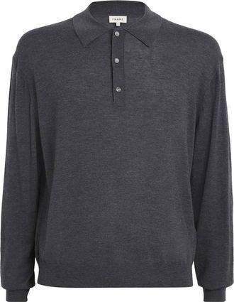 Frame Denim Wool-Cashmere Long-Sleeve Polo Shirt Size XL