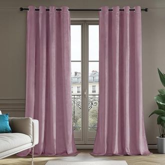 Deconovo Rideaux Thermiques Velour 100% Occultant No&euml;l, D&eacute;coration pour Salon Cuisine, Luxueux &Eacute;l&eacute;gant Draperies Int&eacute;rieurs Rose 140x180 CM