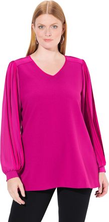 Ulla Popken Damen gro&szlig;e Gr&ouml;&szlig;en &Uuml;bergr&ouml;&szlig;en Plus Size Tunika, A-Linie, Chiffon-Langarm, V-Ausschnitt Magenta 54+ 834042810-54+