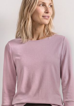 Street One Langarmshirt STREET ONE, Damen, Gr. 40, rosa (quiet rose), Web, 100% Baumwolle, unifarben, comfort fit normal, U-Boot-Ausschnitt, B&uuml;ndchen, Shirts Lan