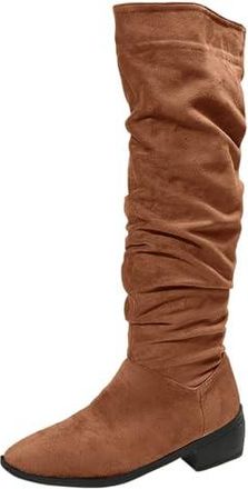Generic Bottes hautes décontractées pour femme 2025 en faux daim avec fermeture éclair latérale, sangle à boucle confortable, couleur unie, kaki., 35.5 EU