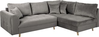 Norrwood home24 Ecksofa Meyford Grau Samt Ravi 230 x 85 x 160cm Ottomane davorstehend rechts ohne Hocker Skandi