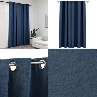 vidaXL Verdunkelungsvorhang mit &Ouml;sen Leinenoptik Blau 290x245 cm - Verdunklungsvorhang - Leinenlook - Blau - Vorhang - Gardine - Home & Living