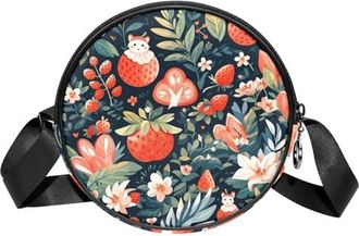 Generic Petit sac &agrave; bandouli&egrave;re rond pour femme, motif fruits de dessin anim&eacute;, avec fermeture &eacute;clair, bretelles r&eacute;glables, sac &agrave; main rond d&eacute;contract&eacute; pour fe