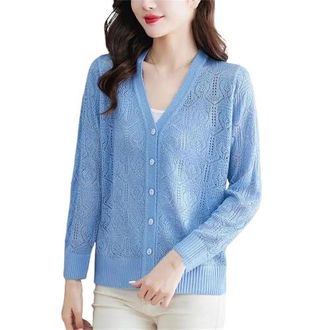 Generic Cardigan en tricot de soie pour femme - Style d&eacute;contract&eacute;, Bleu, XXL
