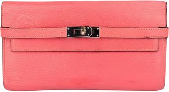 Herm&egrave;s Portemonnaie - Hermes Pink Clemence Leather Kelly Wallet - Gr. unisize - in Gold - f&uuml;r Damen