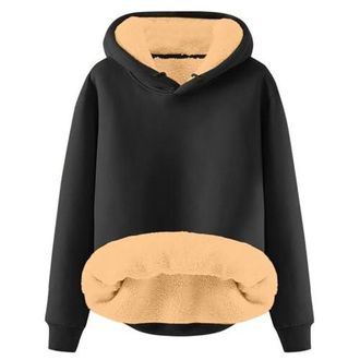 Generic Sweat &agrave; capuche dhiver uni en velours pour femme, Noir, 5XL