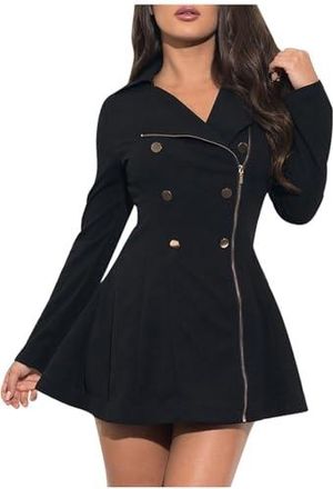 Generic Veste Trench Femme Minceur &Eacute;l&eacute;gante Imperm&eacute;able Coupe-Vent Professionnelle pour Bureau avec Ceinture et Double Boutonnage (Black, XL)