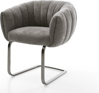 DELIFE Freischwinger Jada-Flex Boucl&eacute; Soft Schlamm Freischwinger flach Graphit Taschenfederkern, Esszimmerst&uuml;hle