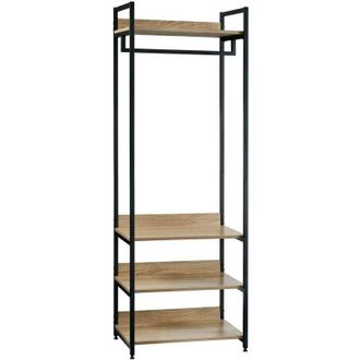 Woltu Kleiderst&auml;nder mit Regal Kleiderschrank Offener mit Schuhregal Garderobenst&auml;nder f&uuml;r Schlafzimmer, Holz und Stahl, Hell Eiche+schwarz