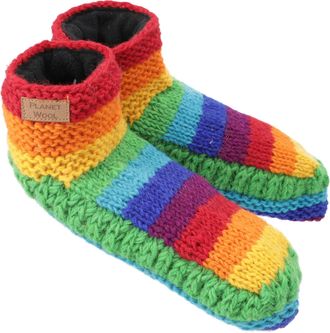 Guru Shop Wollhausschuhe 39-41, Handgestrickte Hippie H&uuml;ttenschuhe - Modell 13, Unisex - Erwachsene, Wolle