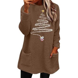Generic Robe Pull Femme Pull Hiver Chaud Chic Pullover Col Rond Sexy Casual Robe Manche Longue en Polaire Sweater Couleur Unie Imprimée Noel Dress Oversize Ch