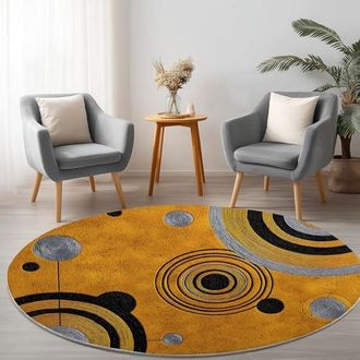 Generic Couleur Orange Tapis Moderne Rond Antid&eacute;rapant, Abstrait Lignes Motif Doux Tapis Poils Courts pour Salon Couloir Chambre Cuisine Descente de Lit - 100