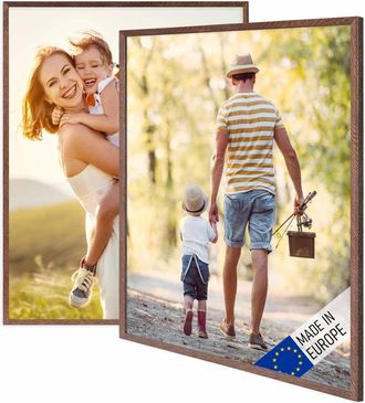 Photolini Bilderrahmen Holz 60x80 Eiche Dunkel, Holzbilderrahmen Made in EU, 2er Set, bruchsicheres Acrylglas, zum Aufhängen, extra Zubehör - für Ihre liebsten 