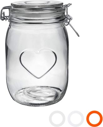 Nicola Spring Herzglas Lagergläser - 1L - Klarer Siegel