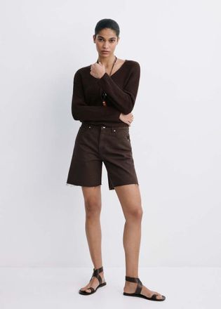 Mango Gerade Bermudashorts mit ausgefranstem Saum schokolade - Damen - 34 - MANGO