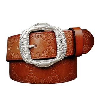 Generic Ceinture tendance rétro en cuir pour homme avec boucle ardillon et couche supérieure en cuir de vachette denim polyvalent, marron, 115 cm