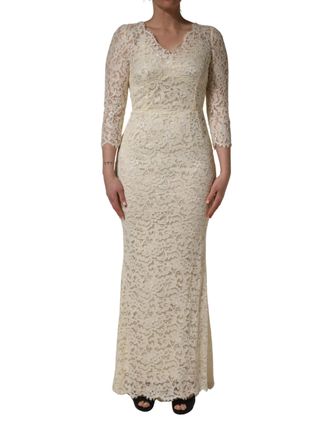 Dolce & Gabbana Womens Off White Floral Lace Sheath Maxi Dress Cotton Nylon