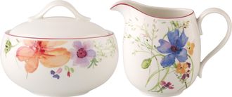 Villeroy & Boch Mariefleur Basic Milch- und Zucker-Set, Milchkännchen (270 ml) und Zuckerdose (370 ml), Serviergeschirr mit Blümchendekor, Premium Porzellan, Mehrfarb