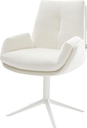 DELIFE Esszimmerstuhl Clea-Flex Fu&szlig;kreuz Wei&szlig; Boucl&eacute; Soft Beige 360&deg; drehbar Wippfunktion