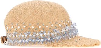 Prada Hat Beaded Raffia Baseball Cap - Beige