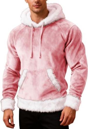 Generic Sweat à capuche unisexe en polaire pour couple, pull doux à une couche avec capuche réglable, manches longues avec poche kangourou, rose, XL