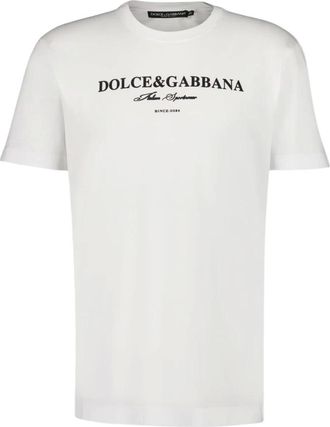 Dolce & Gabbana Homme, Tops, Blanc, Taille: S T-shirt en coton avec logo imprim&eacute;