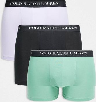 Polo Ralph Lauren 3er-Pack klassische Unterhosen in Hellgr&uuml;n/Flieder/Schwarz mit Bund mit wei&szlig;em Logo-Bunt