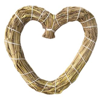 Amosfun H&auml;ngender Herzf&ouml;rmiger Strohkranz 25cm Naturstrohring Wand und T&uuml;rdeko f&uuml;r Geburtstags und Valentinstagsfeier