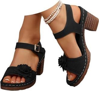 Generic Sandales d&eacute;t&eacute; pour femme 2026, talons hauts &eacute;pais, fleurs avec bouche de poisson, sandales d&eacute;t&eacute; habill&eacute;es d&eacute;contract&eacute;es avec sangle de cheville ajour&eacute;