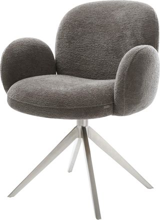 DELIFE Esszimmerstuhl Nube-Flex mit Armlehnen Kreuzgestell breit Edelstahl Boucl&eacute; Soft Schlamm 360&deg; drehbar Wippfunktion Taschenfederkern