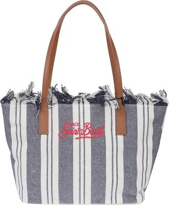 MC2 Saint Barth Femme, Sacs, Bleu, Taille: ONE Size Frayed-Edge Striped Top-Handle Tote