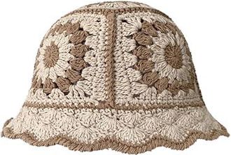 Generic Chapeau &agrave; bord pour homme - Chapeau bob en crochet pour femme - Bonnet tricot&eacute; fait &agrave; la main - Chapeau de plage souple tendance &agrave; rayures florales - 