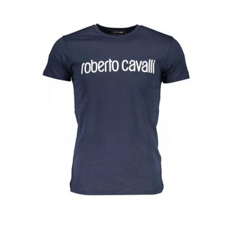 Roberto Cavalli Homme, Tops, Bleu, Taille: 2XL T-shirt en coton bleu