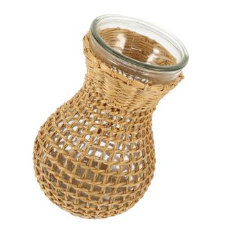 Soimiss Gewebte Rattanvase Mit Glasinnenteil Einfache Blumenvase F&uuml;r Tischdekoration Kreatives Pflanzgef&auml;&szlig; Im Landhausstil F&uuml;r Zuhause Oder B&uuml;ro