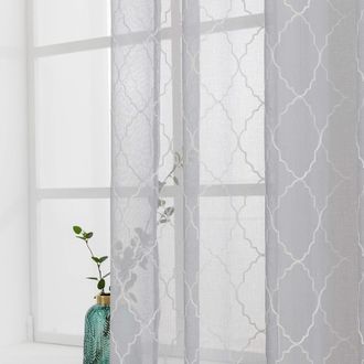 Miulee Voile Marokko Vorhang Sheer mit Ösen Transparente Optik Gardine Ösenschal Wohnzimmer Fensterschal Luftig Lichtdurchlässig Dekoschal für Schlafzimmer 2