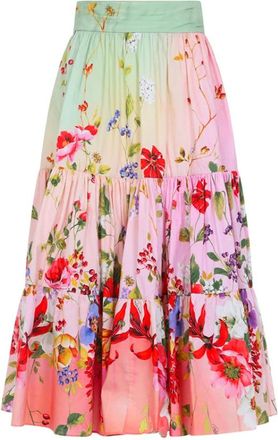 Roberto Cavalli Femme, Jupes, Multicolore, Taille: 38 FR Jupe Midi Imprim&eacute; Fleurs de Miami