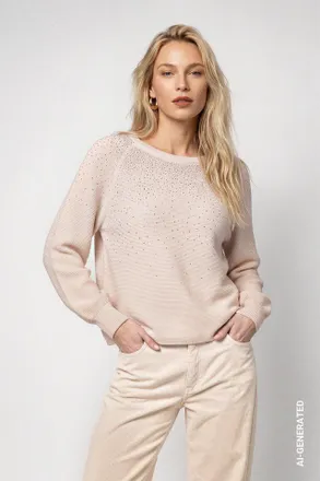 Monari Rundhalspullover Pullover cr&egrave;me brul&eacute;e