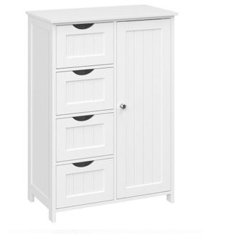 Vasagle Meuble Salle de Bain Rangement, Gain de Place, Commode, avec 4 Tiroirs, Placard avec Porte, &Eacute;tag&egrave;re R&eacute;glable, 30 x 55 x 82 cm, Blanc Nuage