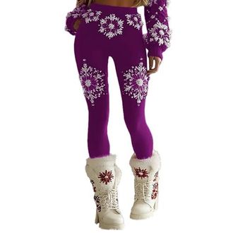 Generic Legging de No&euml;l artificiel en forme de flocon de neige pour femme - Legging doux et chaud en tricot avec imprim&eacute; de flocons de neige r&eacute;tro - Pantalon 
