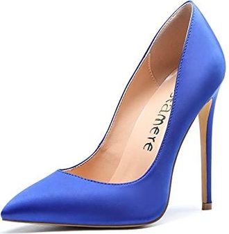 Castamere Escarpins Femme Talon Fête Mariage Sexy Talon Haut Aiguille Bout Pointu High Heels Chaussures Stilettos Talons 12CM Satin Blue Escarpin EU 39
