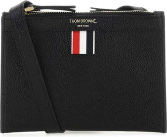 Thom Browne Femme, Sacs, Noir, Taille: ONE Size Pebble Grain Mini Double Document Holder Crossbody