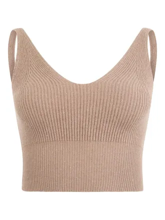 PESERICO Geripptes Crop-Top mit V-Ausschnitt - Nude
