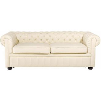 Beliani Beliani - Sofa Hellbeige Echtleder 3-Sitzer Chesterfield Stil Glamour&ouml;s Wohnzimmer
