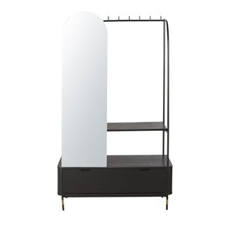 Maisons du monde Kleiderstange mit 1 Fach und 1 Schublade, schwarz, mit Spiegel